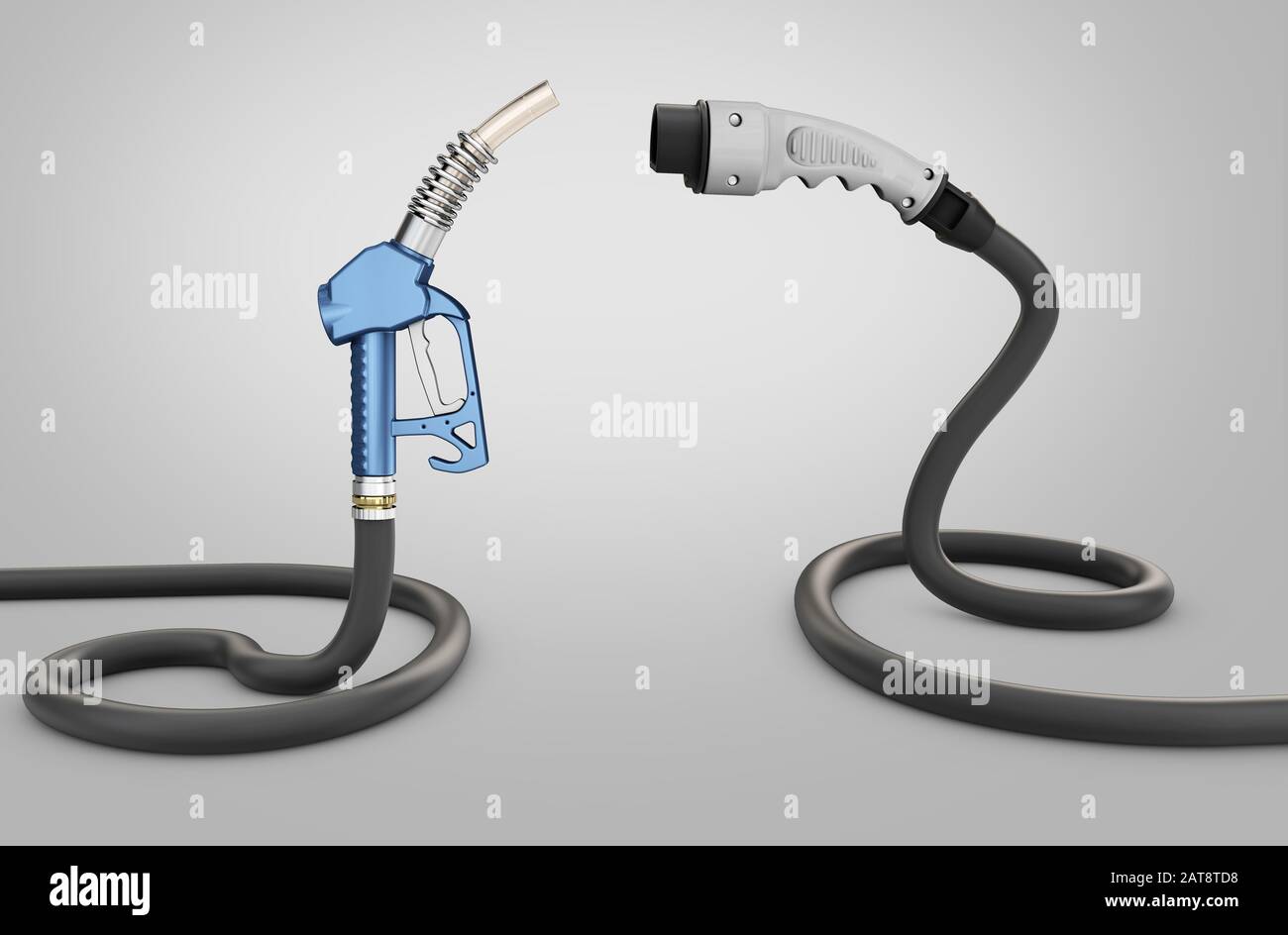 3d rendering of Fuel petrol gun vs Charging Cable, clipping path ...