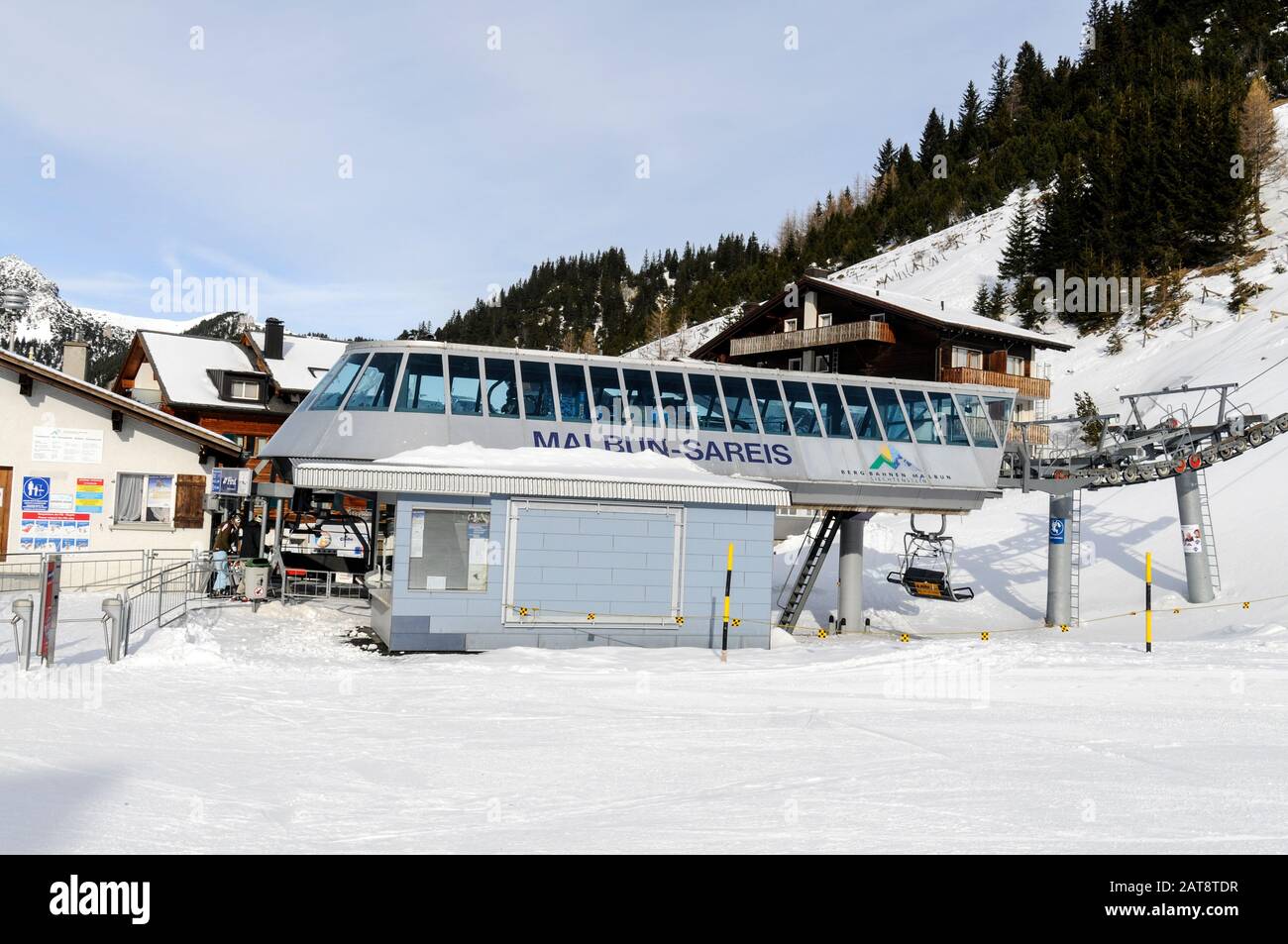 A snow scene of Liechtenstein's ski resort of Malbun. 50 residence live ...