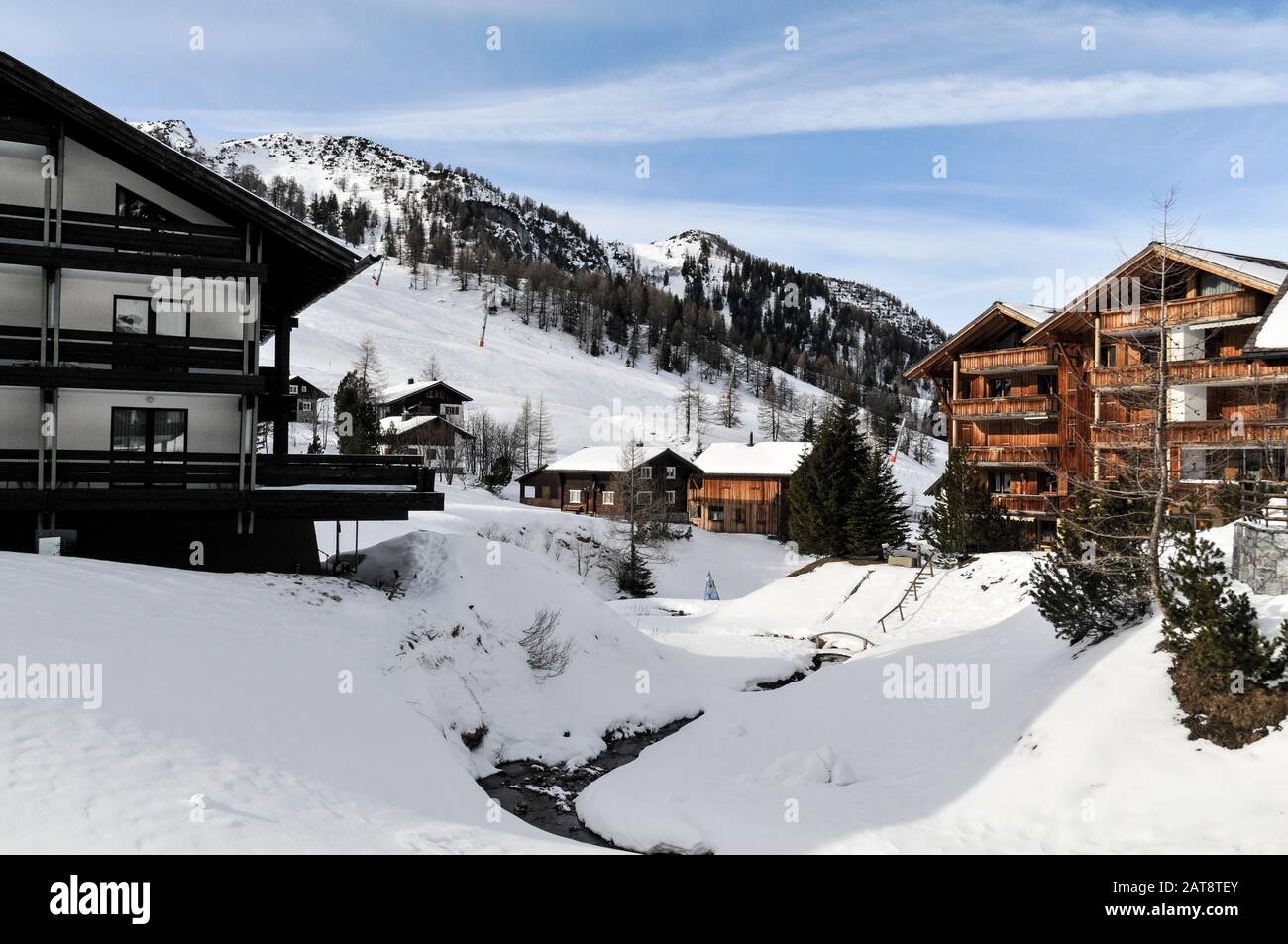 A snow scene of Liechtenstein's ski resort of Malbun. 50 residence live ...
