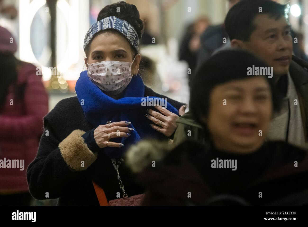 Moscow, Russia. 31st of January, 2020 A tourist wearing a medical mask ...