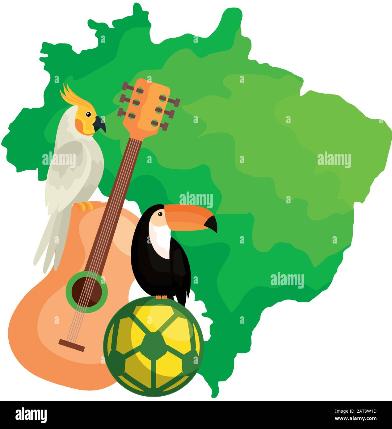 map of brazil with parrot and icons traditionals Stock Vector Image ...