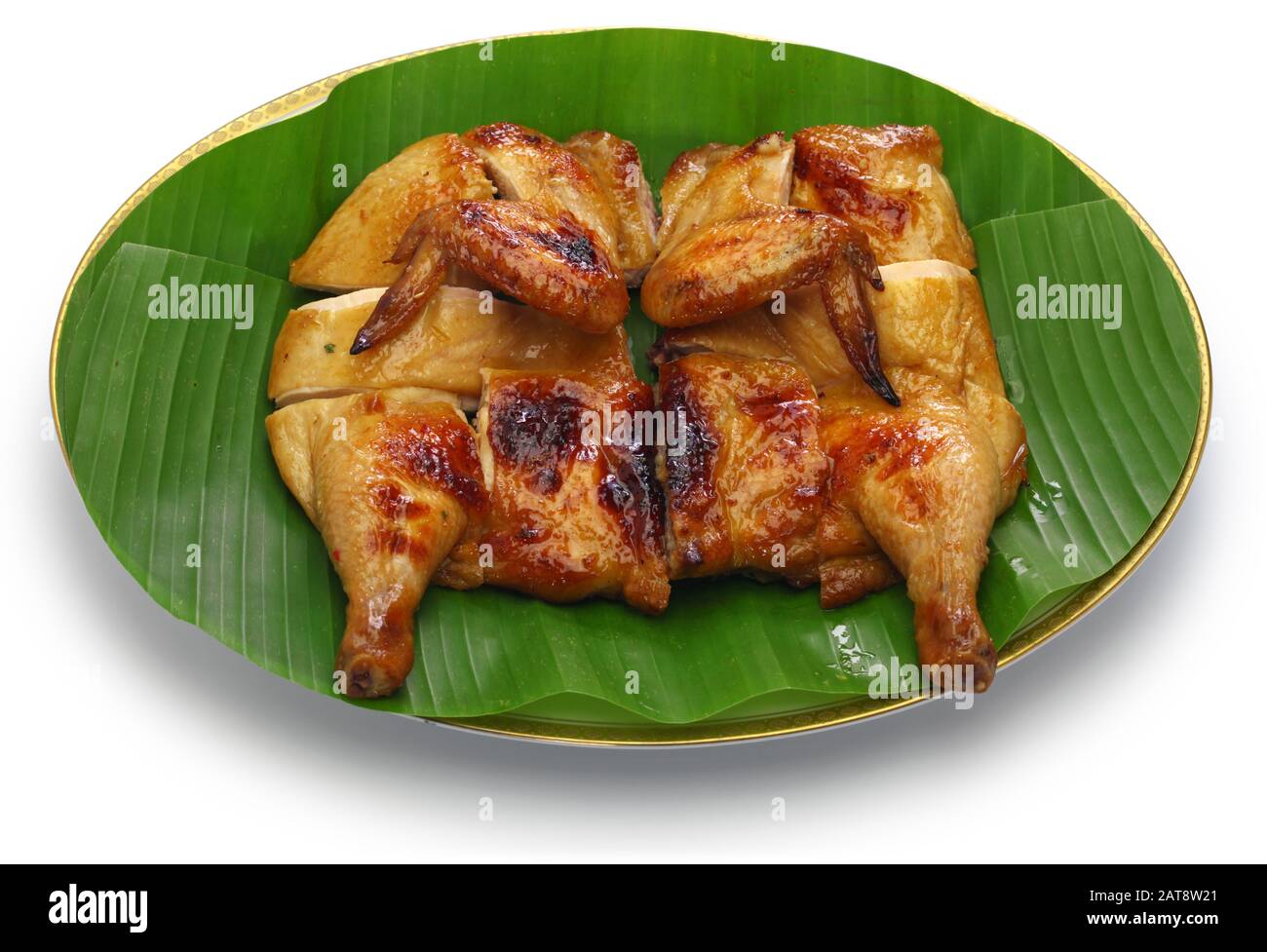homemade gai yang, thai style grilled chicken isolated on white ...