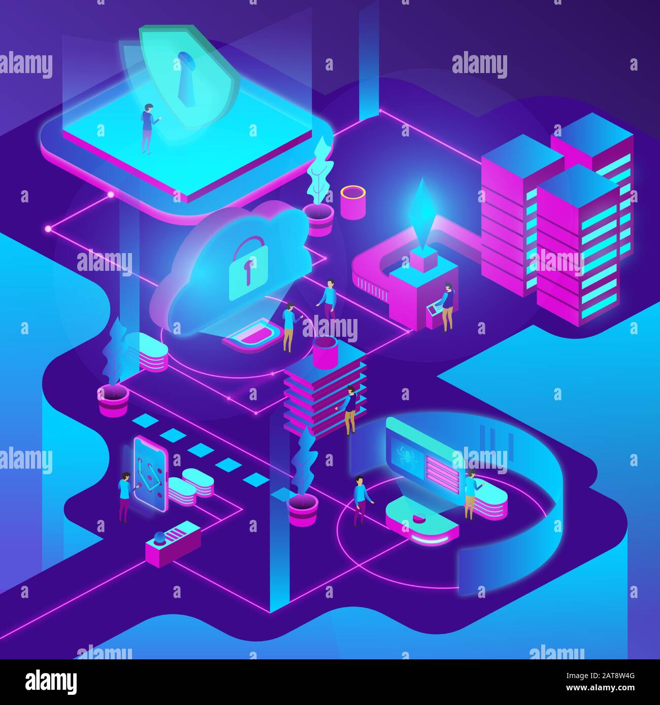 Isometric internet security shield data protection concept. It can use for web banner ...