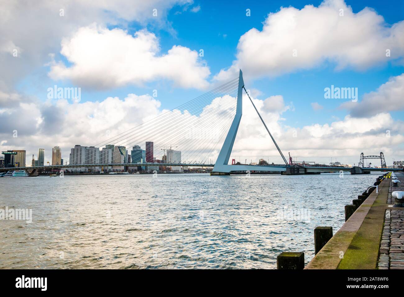 Cityscape in Rotterdam near the river Maas in wintertime and beautiful ...