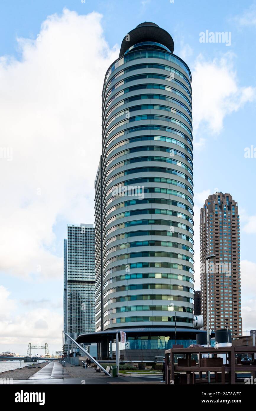Cityscape in Rotterdam near the river Maas in wintertime and beautiful ...