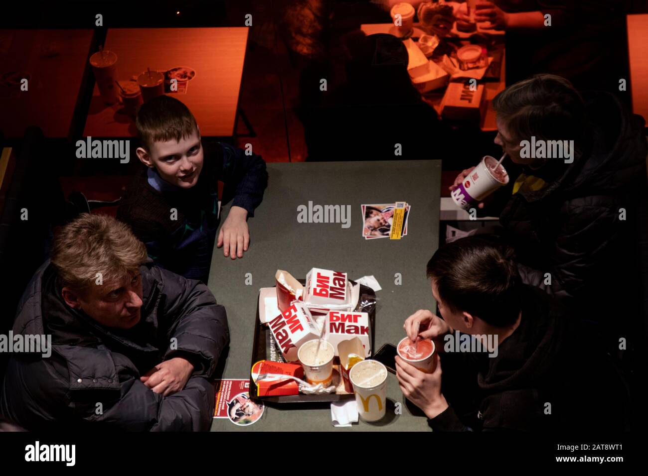 Moscow, Russia. 31st of January, 2020 Russian family eats fast food in ...