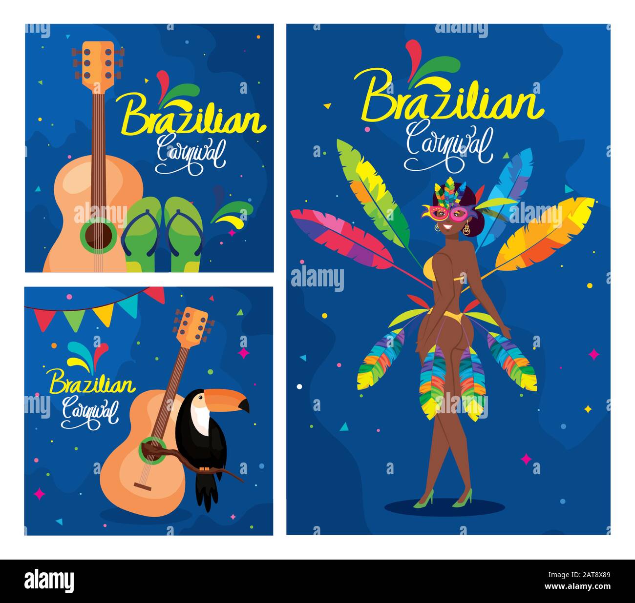 set of poster carnival brazil with decoration Stock Vector Image & Art ...