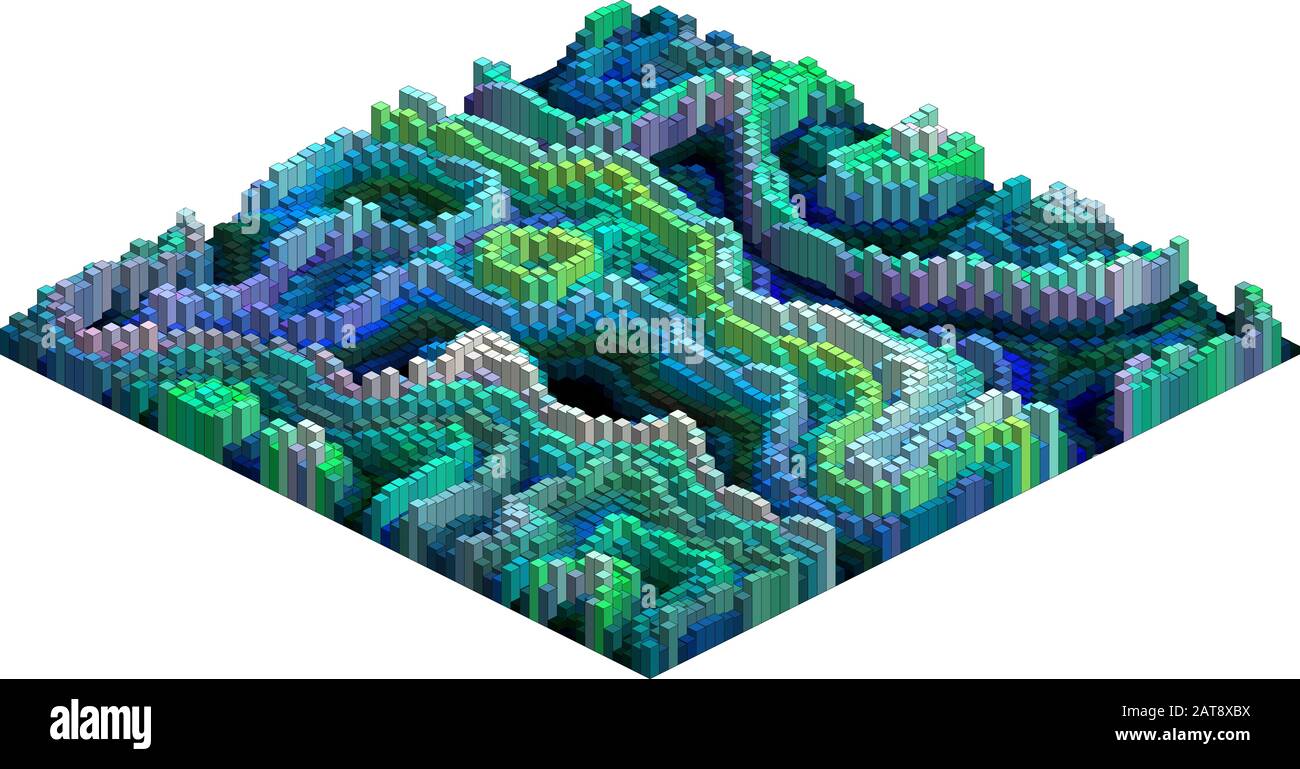 Voxel mountain landscape pixel art sample - 3D brick canyon - isometric ...