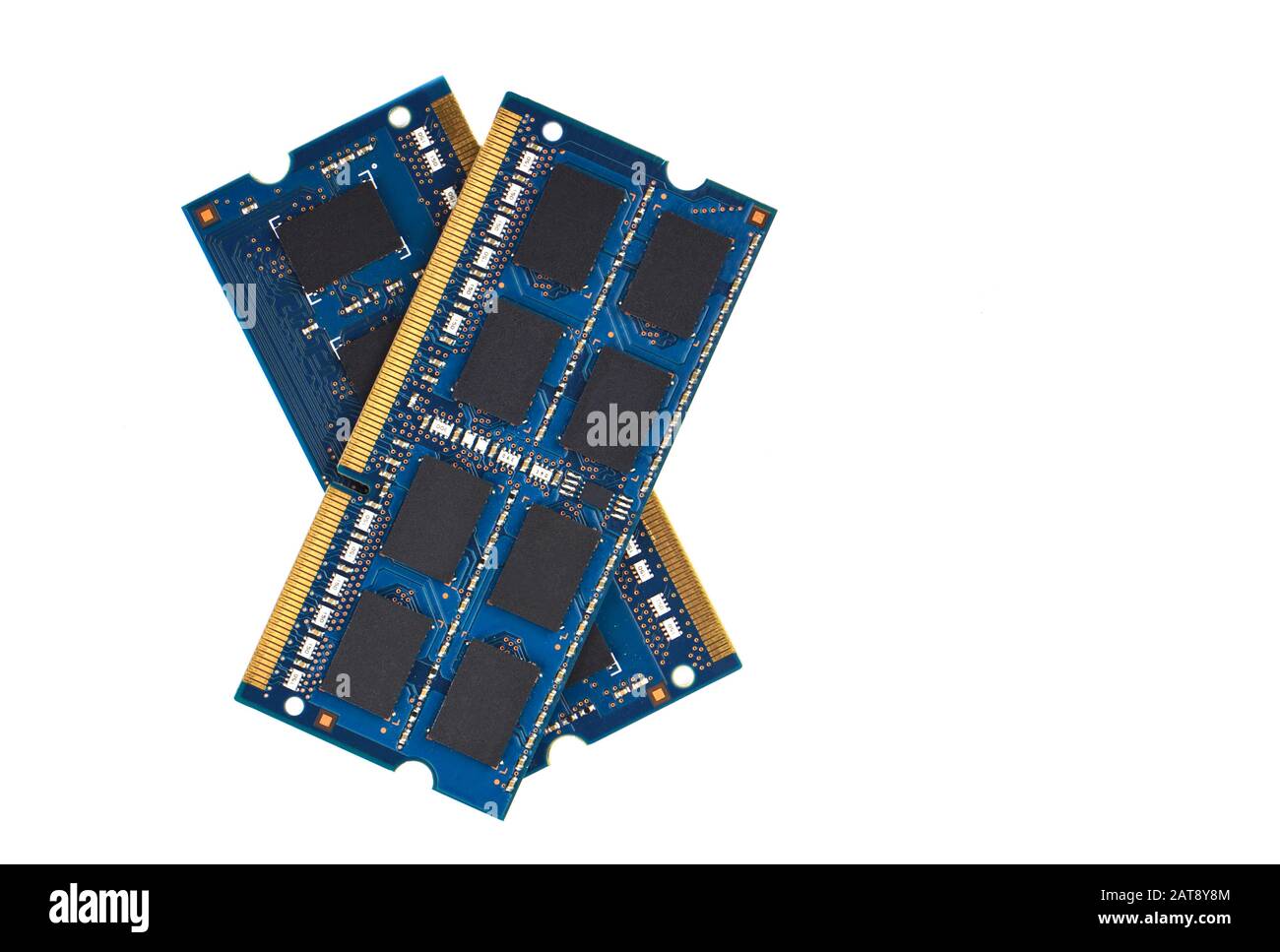 Two blue computer memory cards isolated on a white background. Used ...