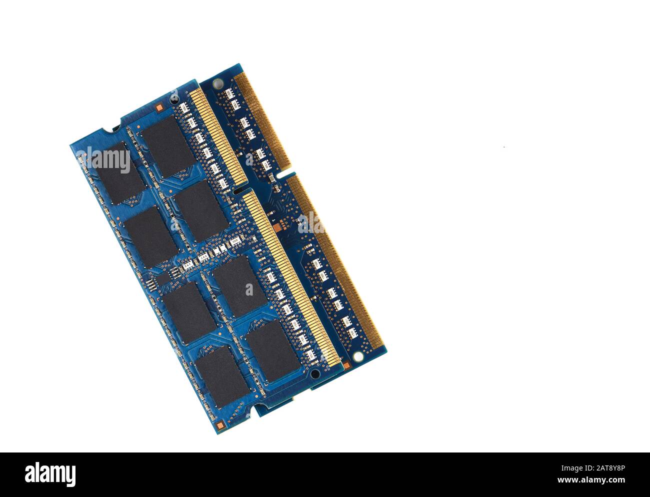 Two blue computer memory cards isolated on a white background. Used ...