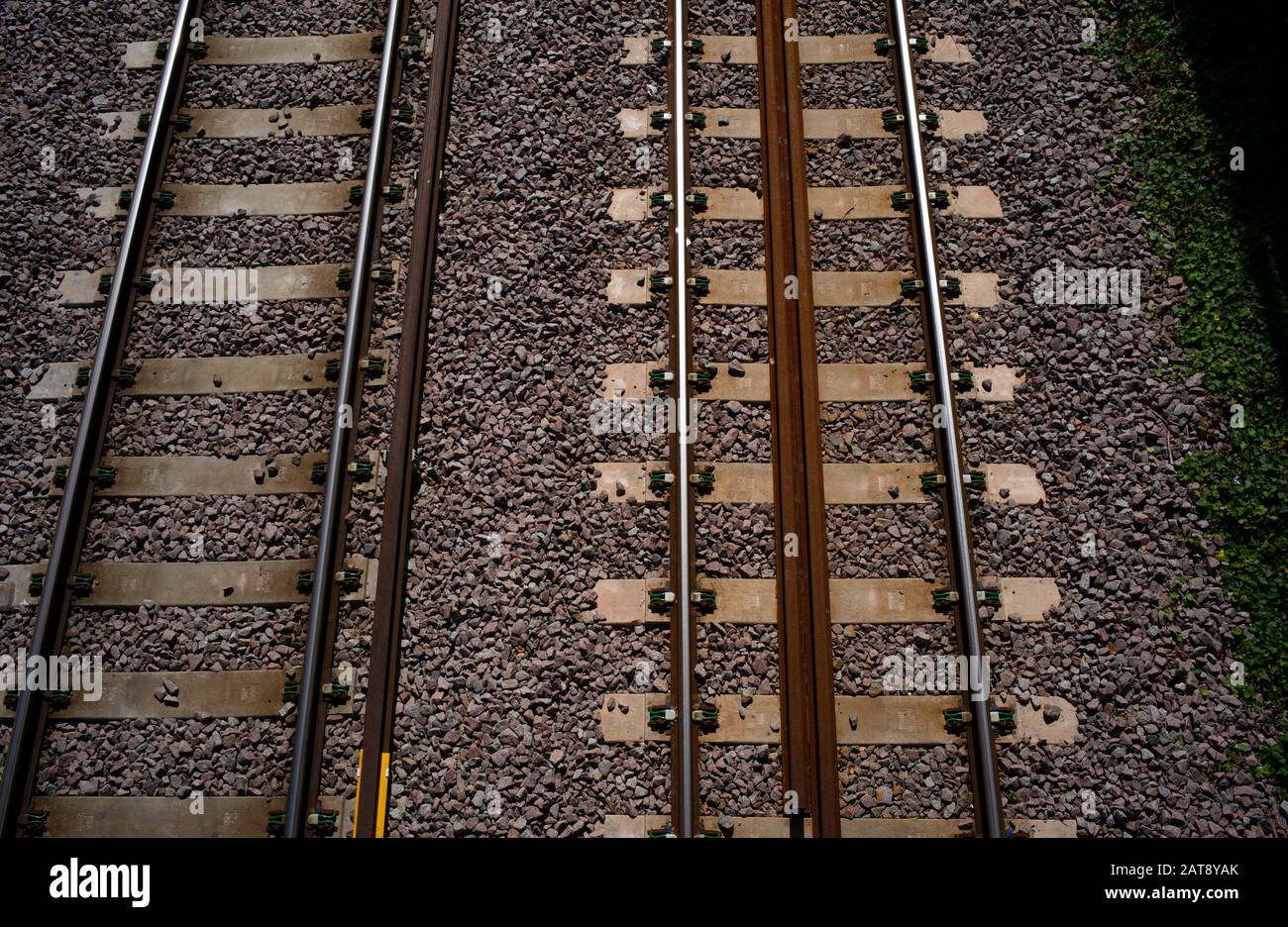 Aerial close-up view of railway tracks that could be used as a ...