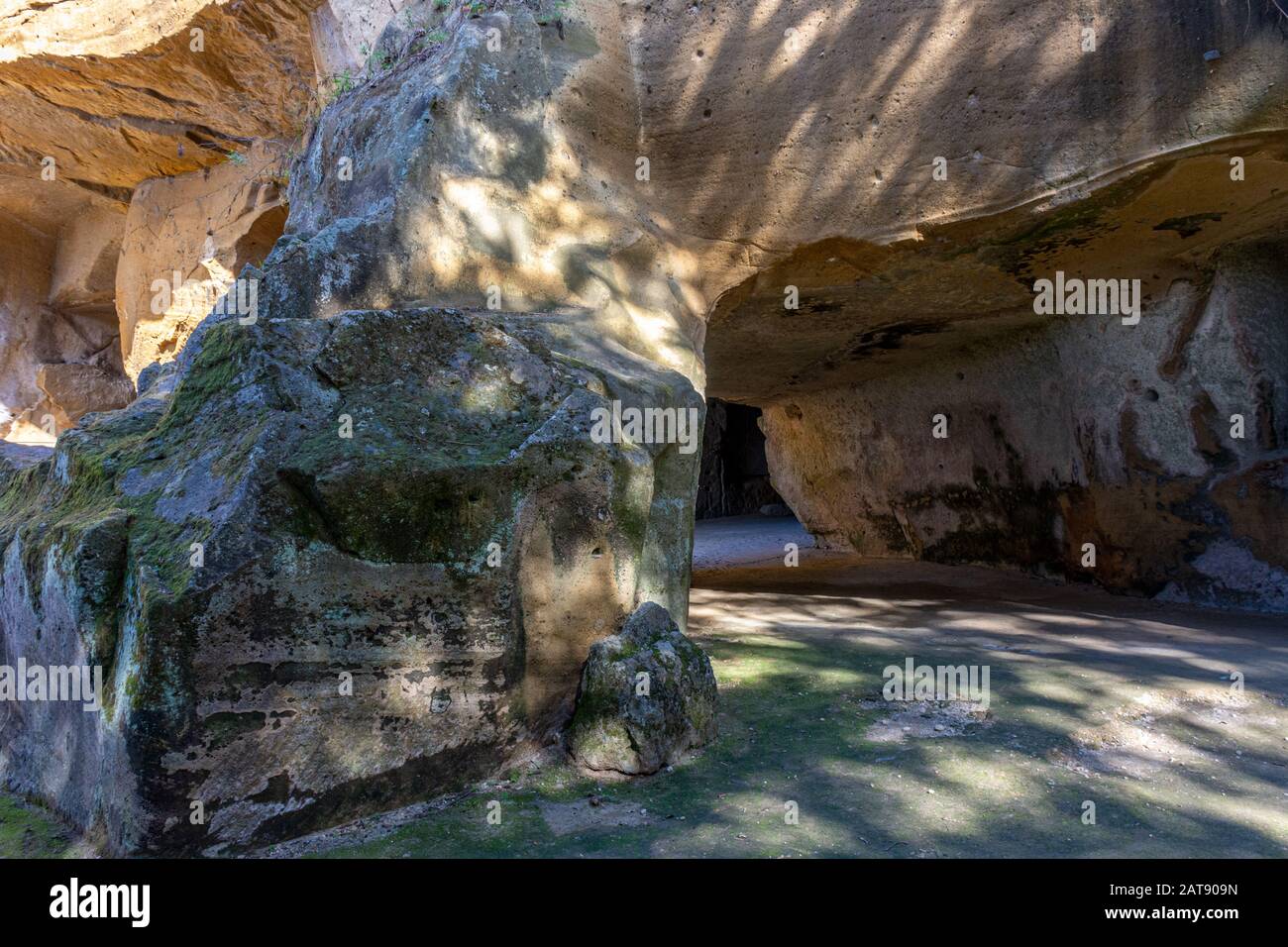 Italy, Cuma, view and details of the Sibilla caves Stock Photo - Alamy