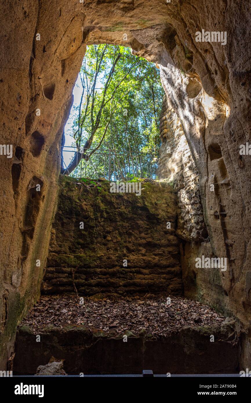 Italy, Cuma, view and details of the Sibilla caves Stock Photo - Alamy