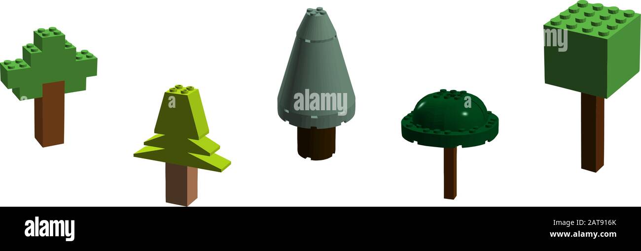 Vector Concept Tree Crown Collection - Isolated Isometric 3D Pixel Art ...