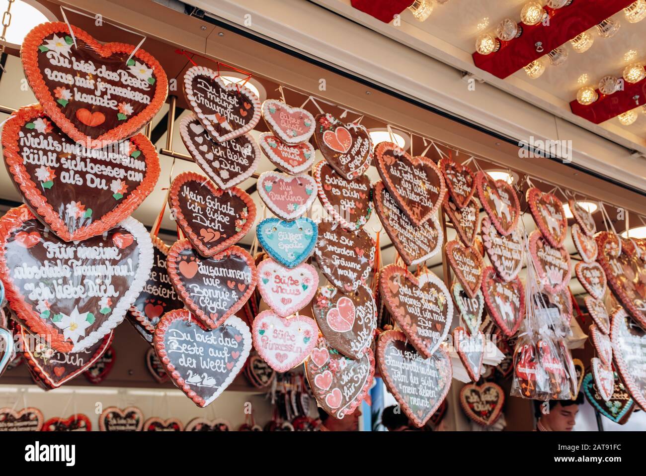 Gingerbread Hearts at the German Christmas Market. Traditional ...