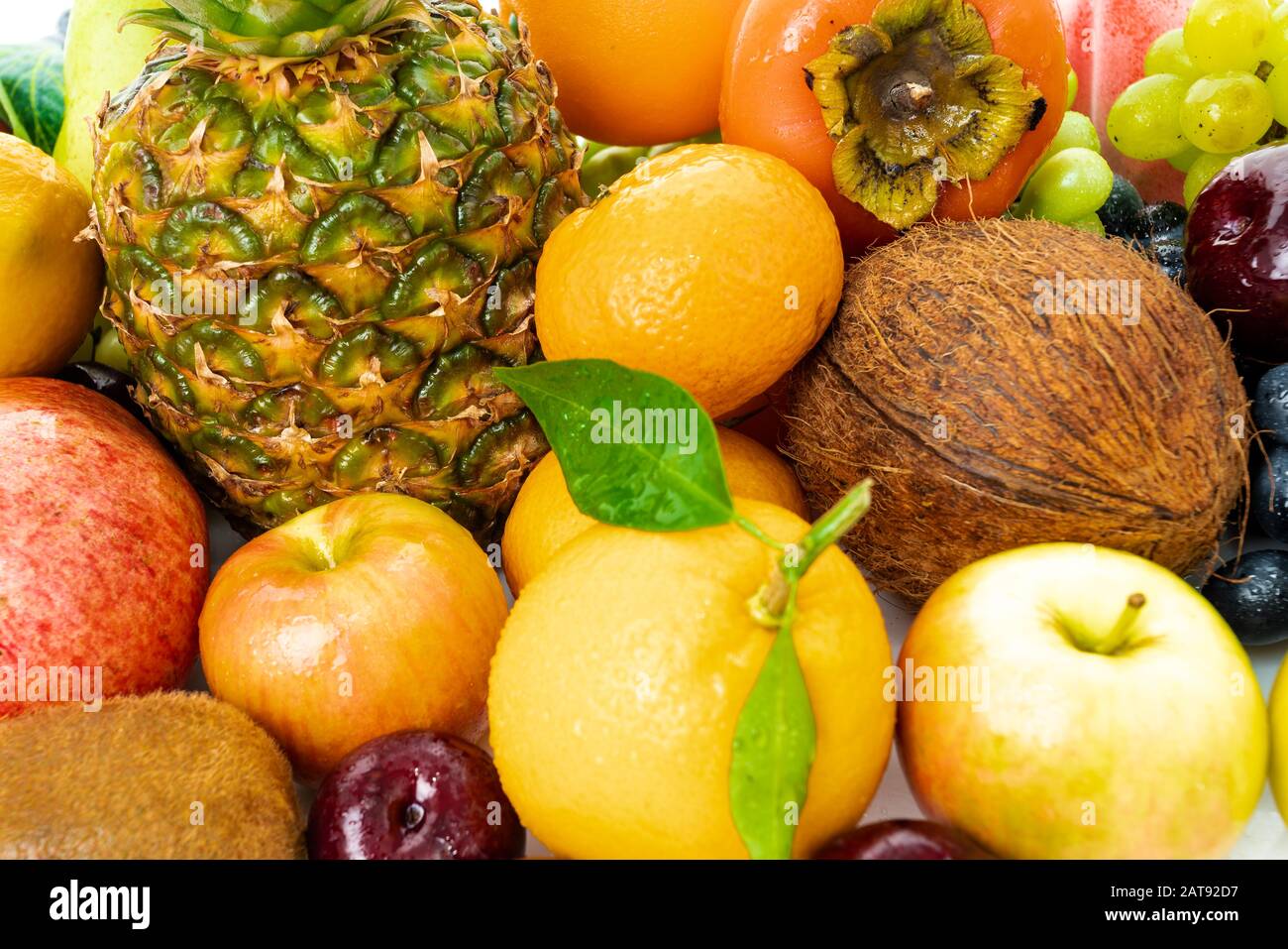 Organic food background. different fruits Stock Photo - Alamy