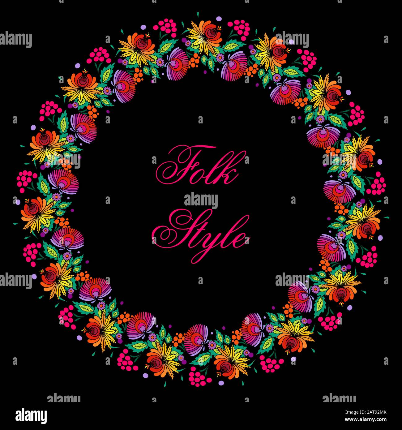 Round Folksy Floral Ornament - Polish Folk Style Flower Garland ...