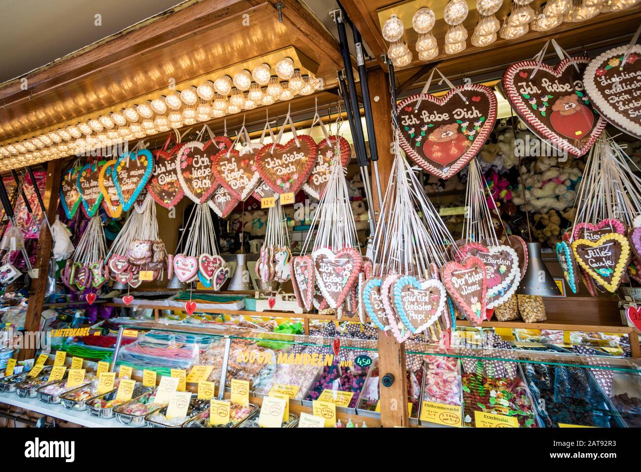 Gingerbread Hearts at German Christmas Market Stock Photo - Alamy