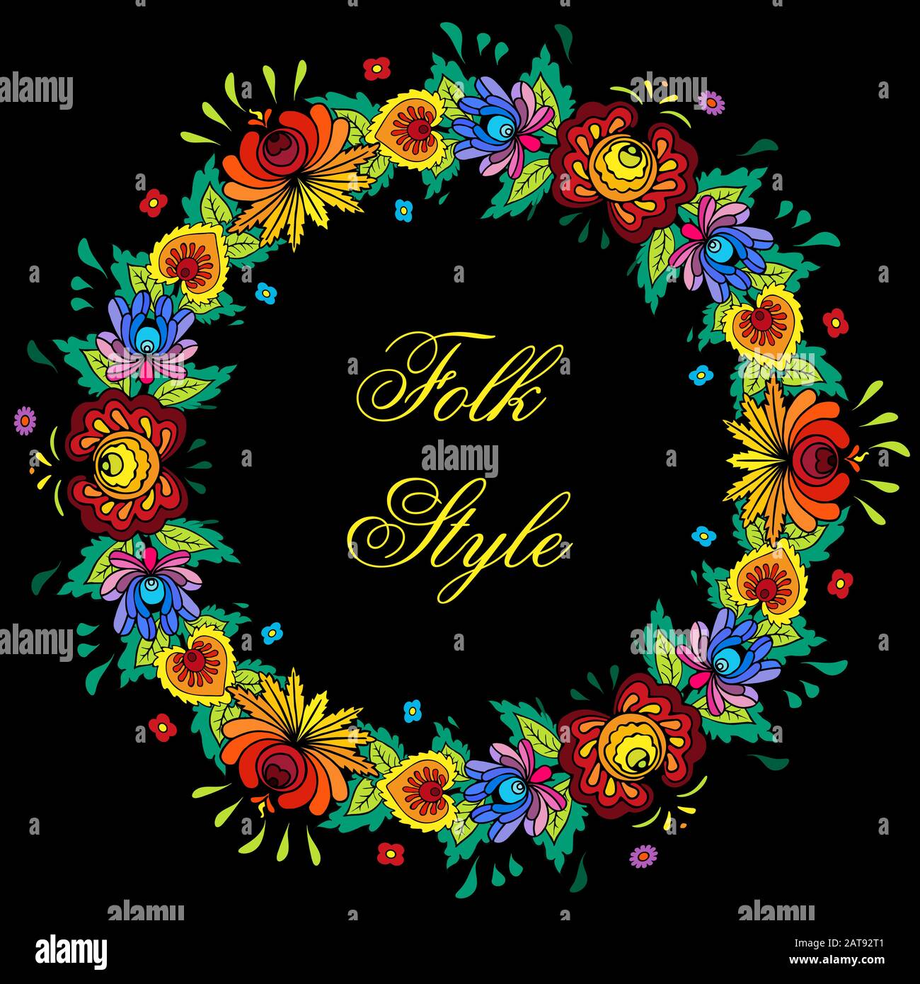Cool Folklore Floral Garland - Czech Folk Style Flower Frame - Vector ...