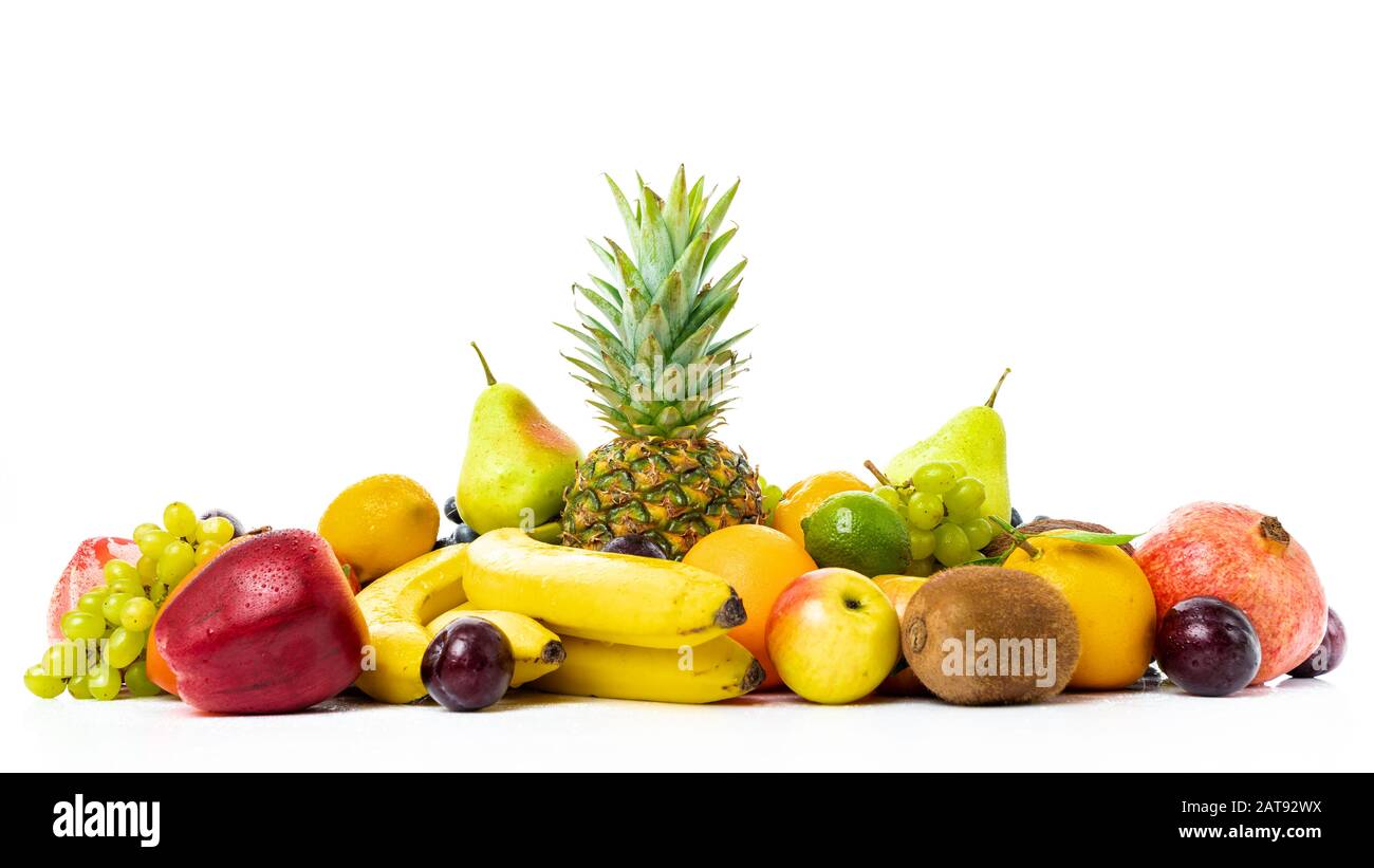 Mix of Fresh Organic Fruits isolated on white background Stock Photo ...