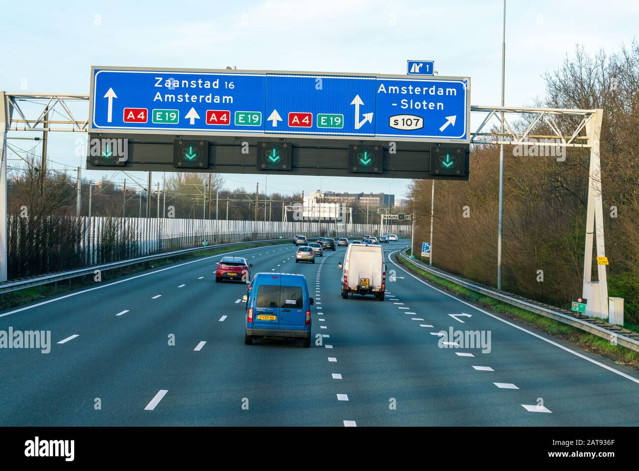 Amsterdam, Netherlands - March 23, 2019: The A4 motorway in the ...