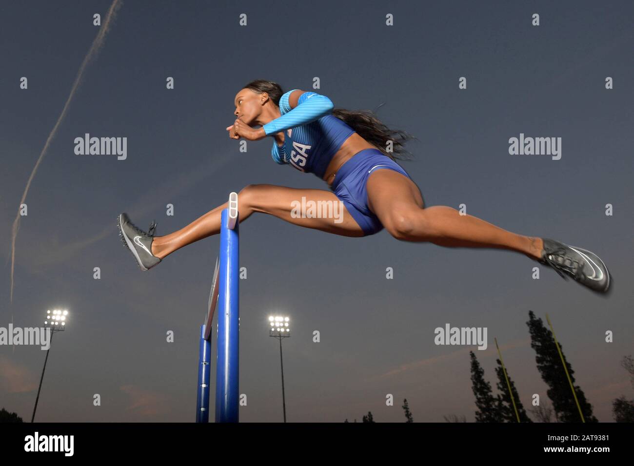 Dalilah Muhammad (USA) hurdles, Wednesday, Jan. 15, 2020, in Lake ...