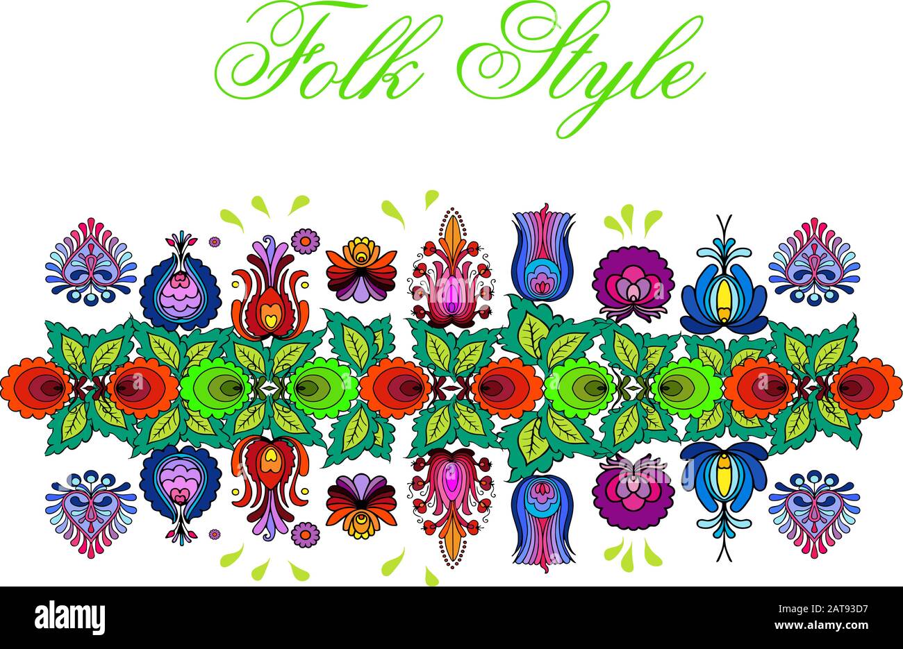 Folkloric Floral Border - Czech Folk Style Flower Garland - Vector ...