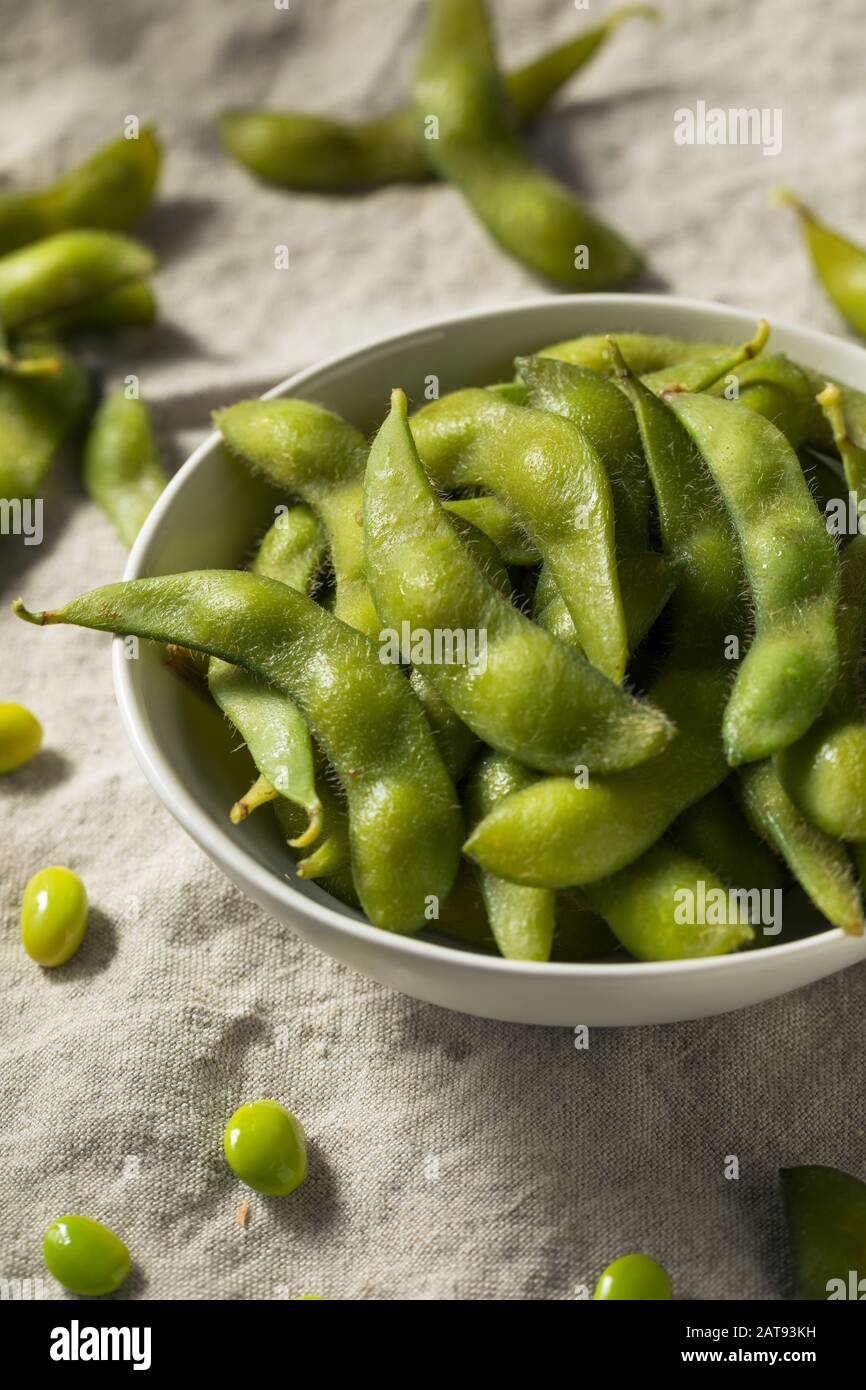 Cooked Green Organic Edamame Beans with Sea Salt Stock Photo - Alamy