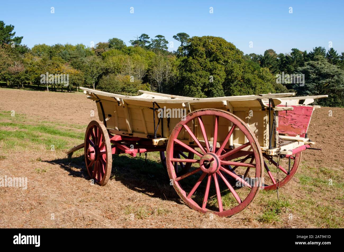 The old farm wagon at The Lost Gardens of Heligan is pulled by its ...