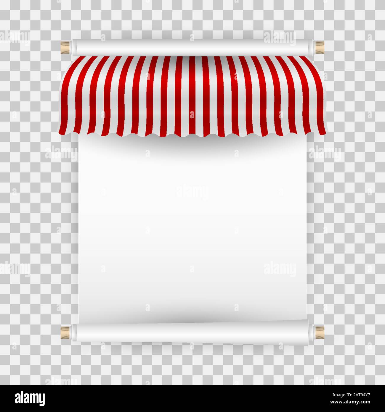 Paper scroll mockup. Announcement banner sheet. Striped commercial ...