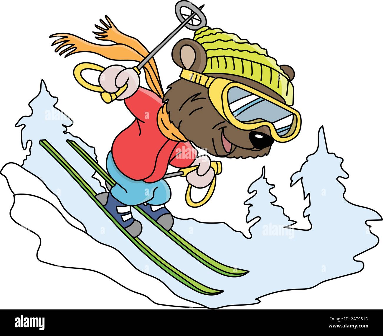 Cartoon bear skiing down the hill vector illustration Stock Vector ...