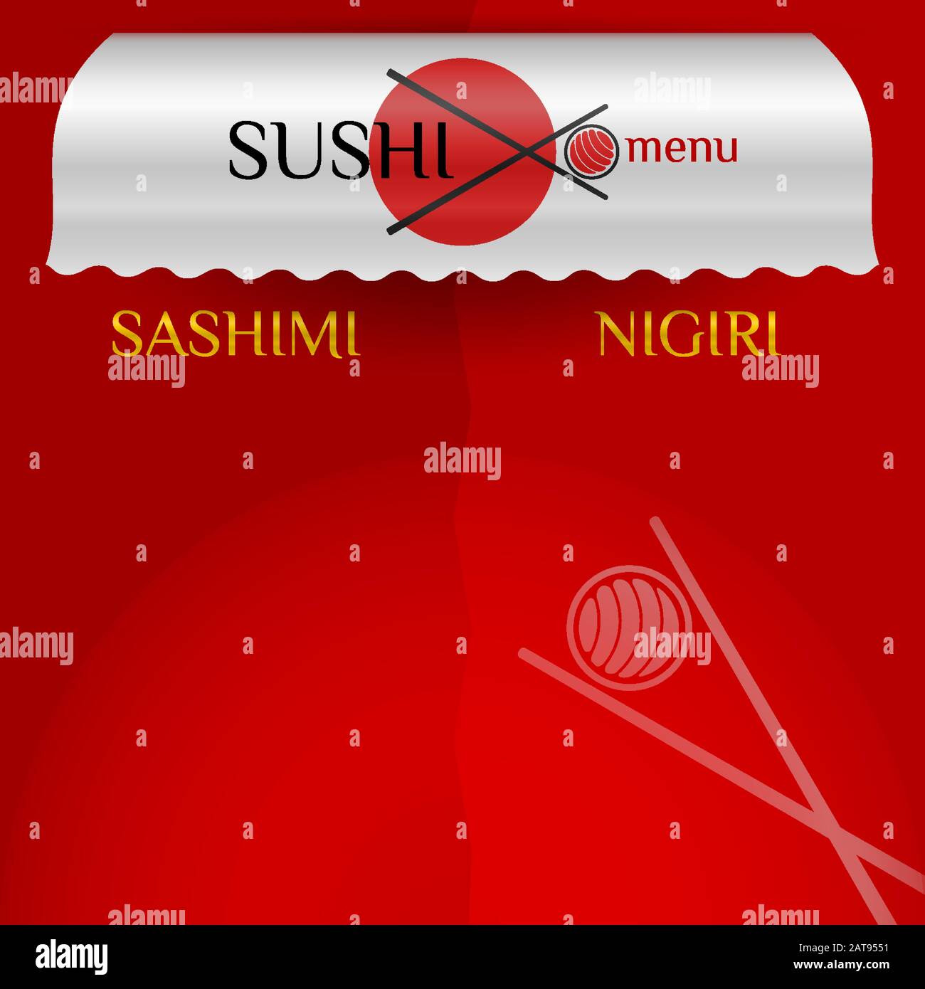 Sushi menu red background with commercial vector awning. Japanese cafe ... Sushi menu red background with commercial vector awning. Japanese cafe ...