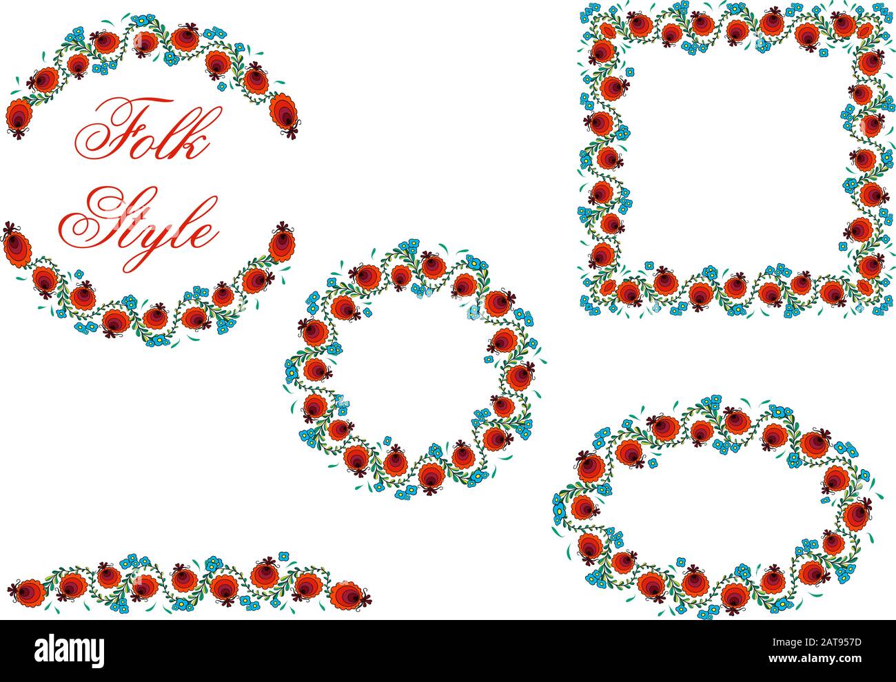 Set of Folklore Floral Borders - Ukraine Folksy Style Wreath - Vector ...