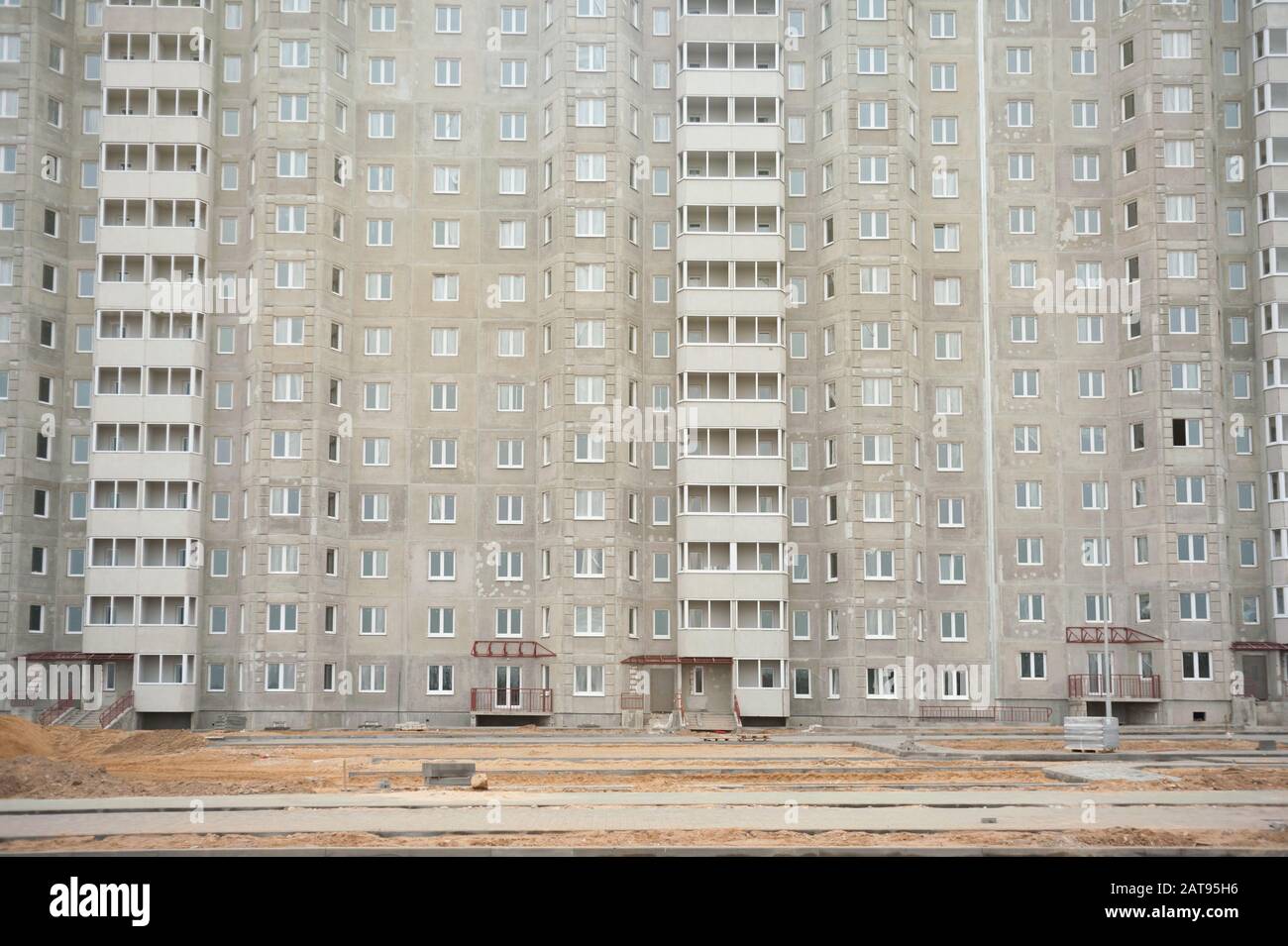 new residential building without exterior decoration and without roads ...