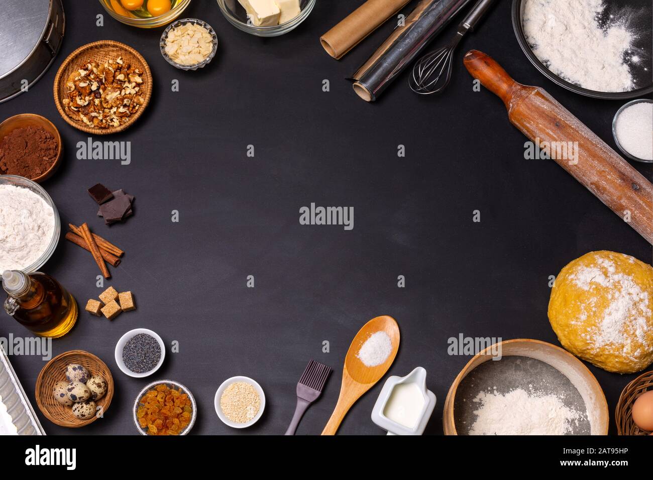 Baking background On the black table Stock Photo - Alamy