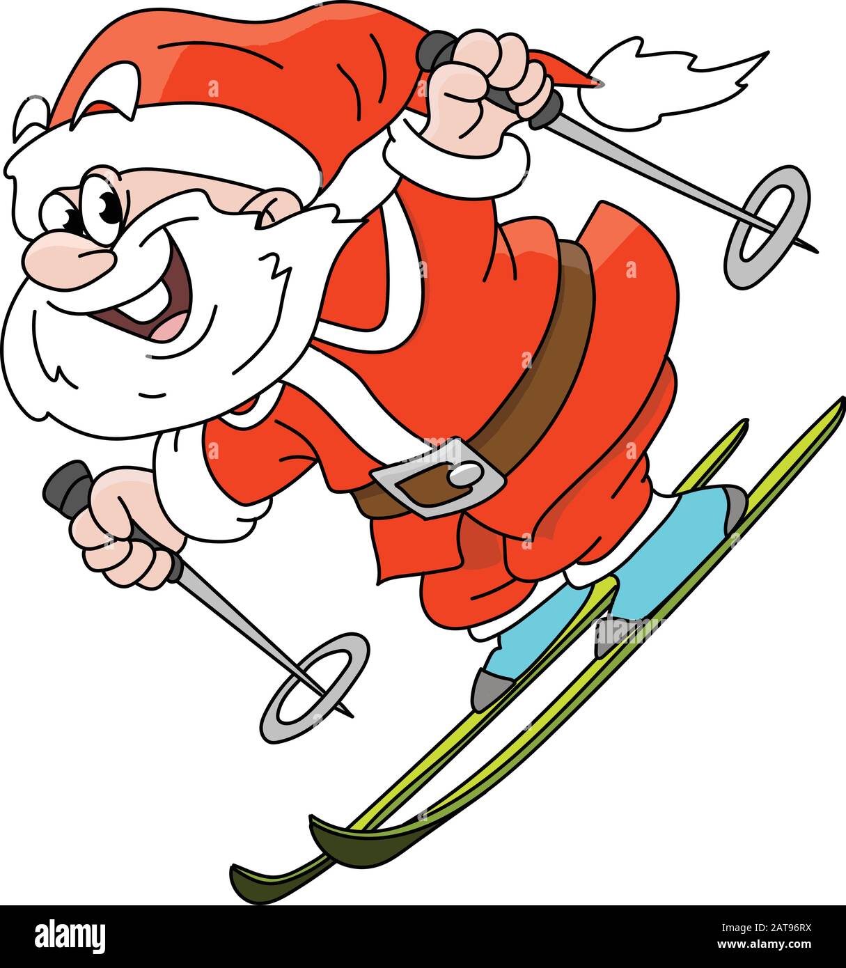 Cartoon Santa Claus on winter holiday skiing happily vector ...