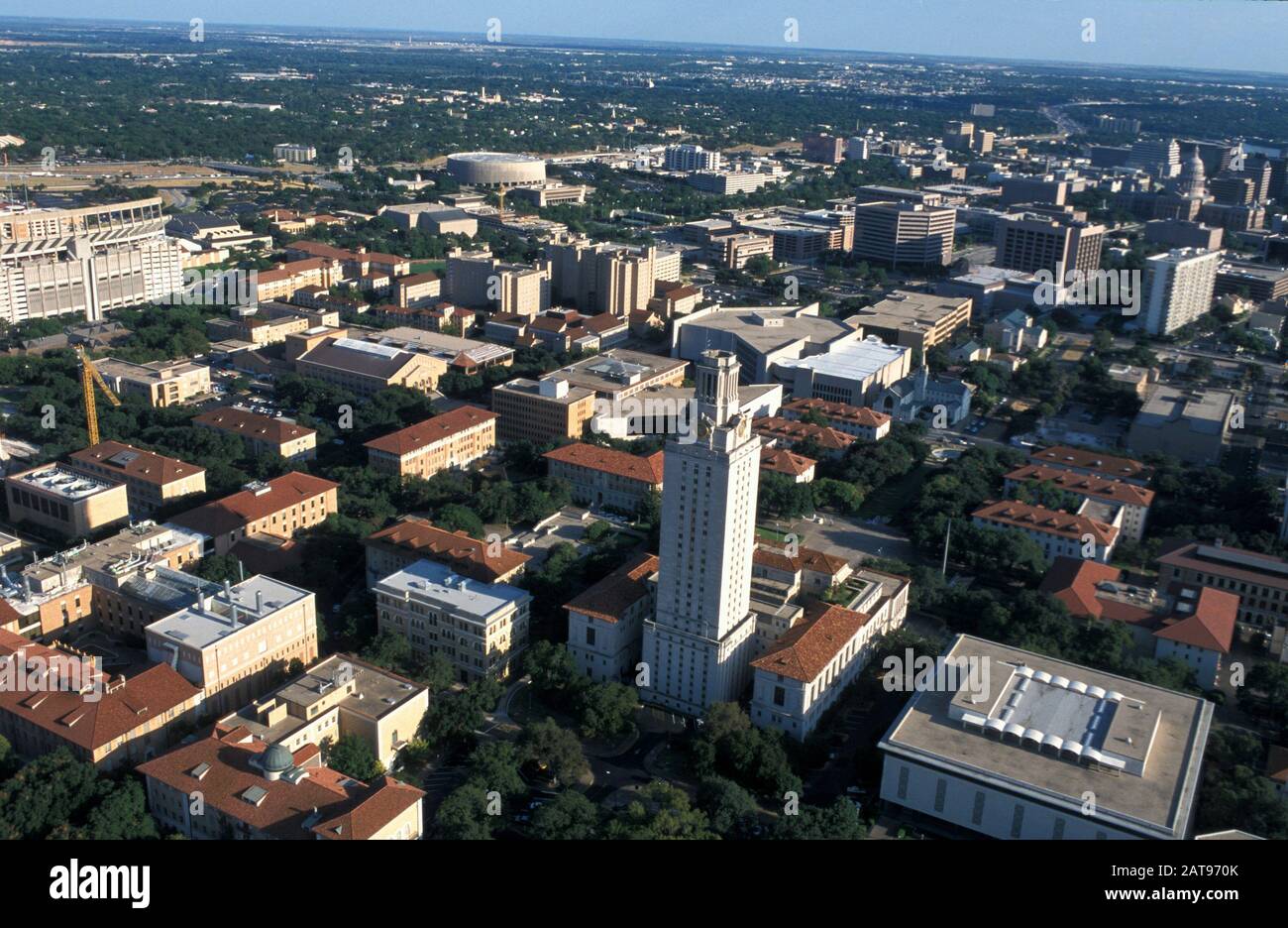 Austin, Texas: View of skyline and University of Texas-Austin campus ...