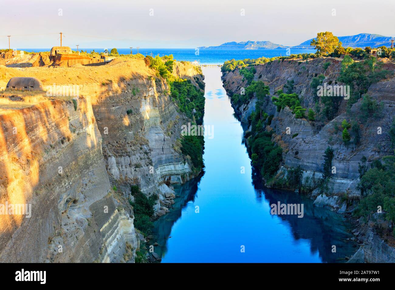 Aerial view of the Corinth Canal in Greece, the shortest European canal ...