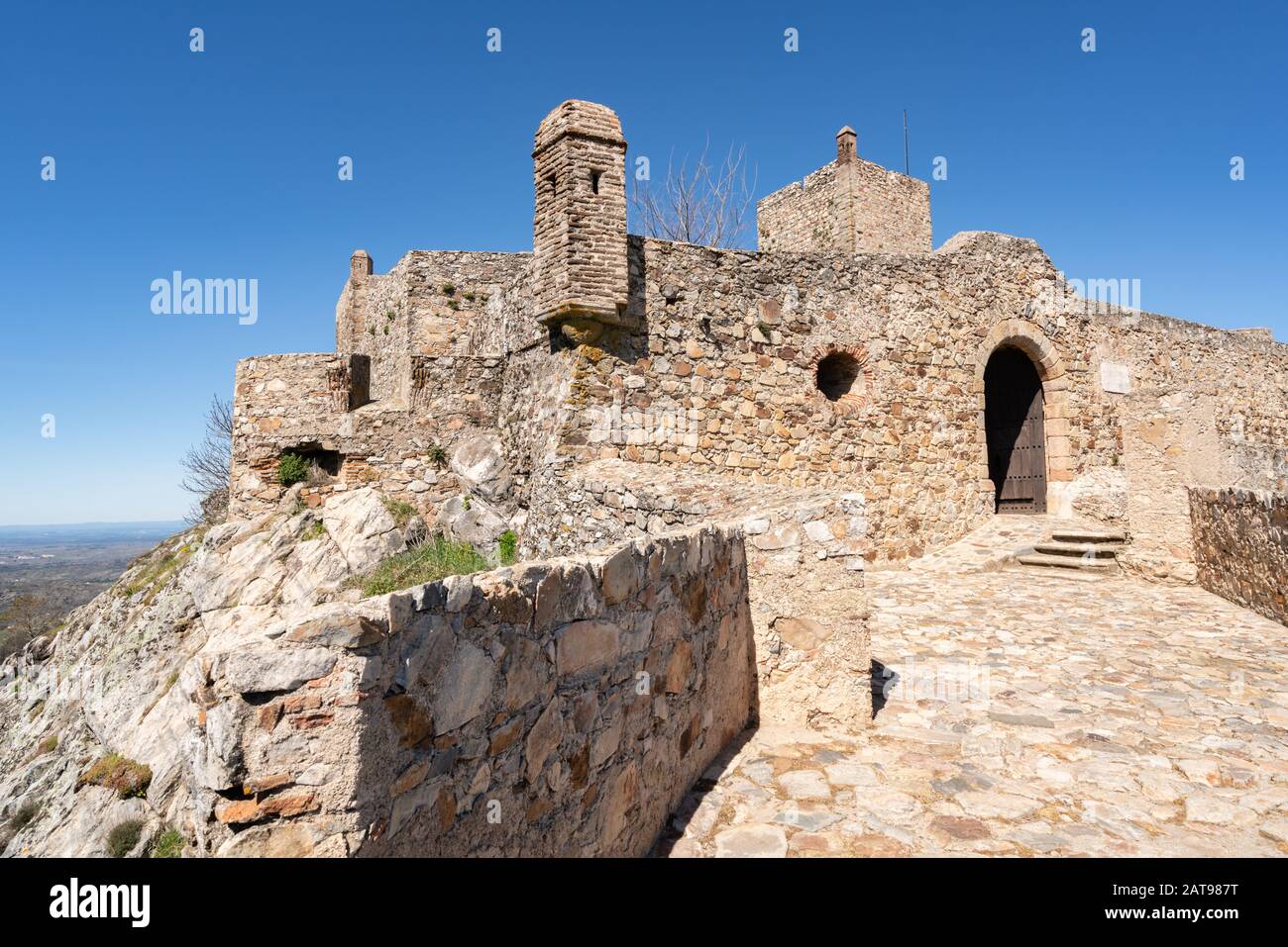 Marvao castle on the top of a mountain with beautiful green landscape ...