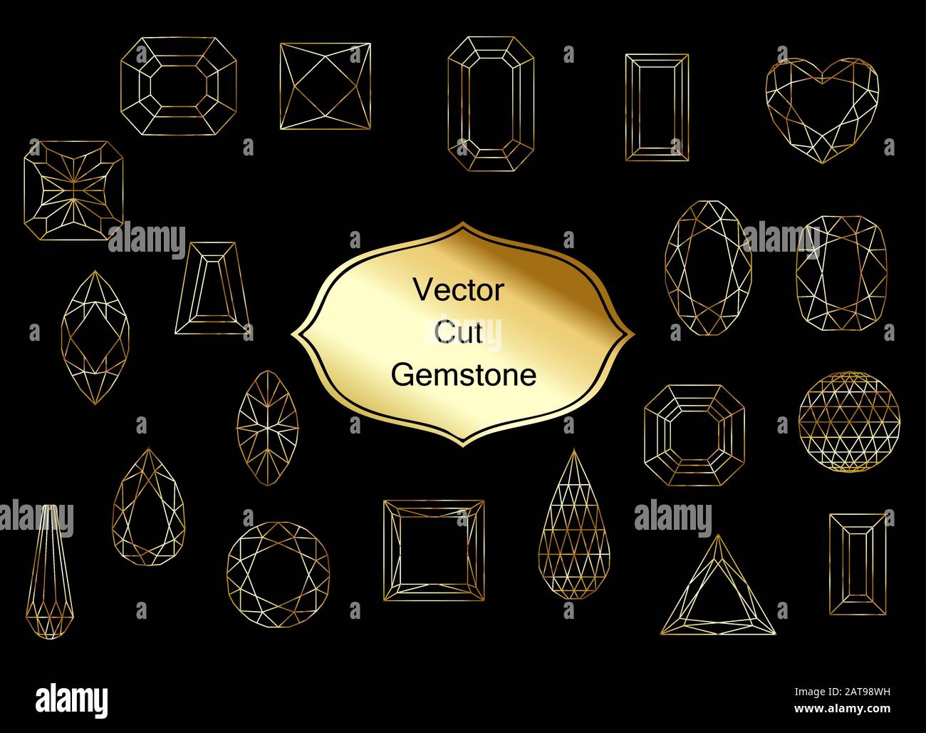 Vector Gem Stone Cutting Diagram - Set of Polygonal Isolated Shapes ...