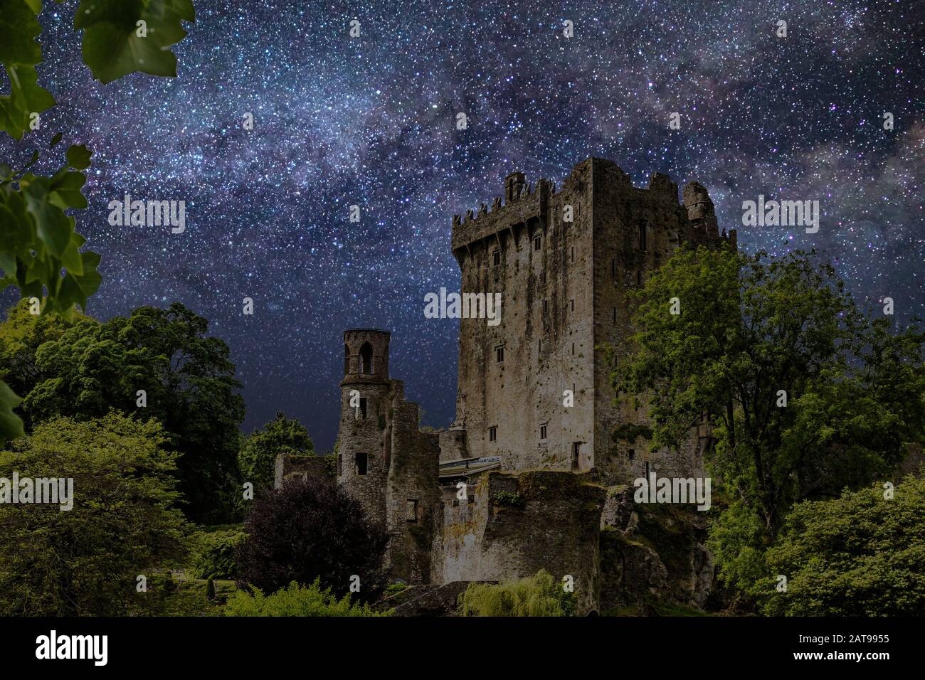blarney castle, cork ireland with milky way sky starfield starscape ...