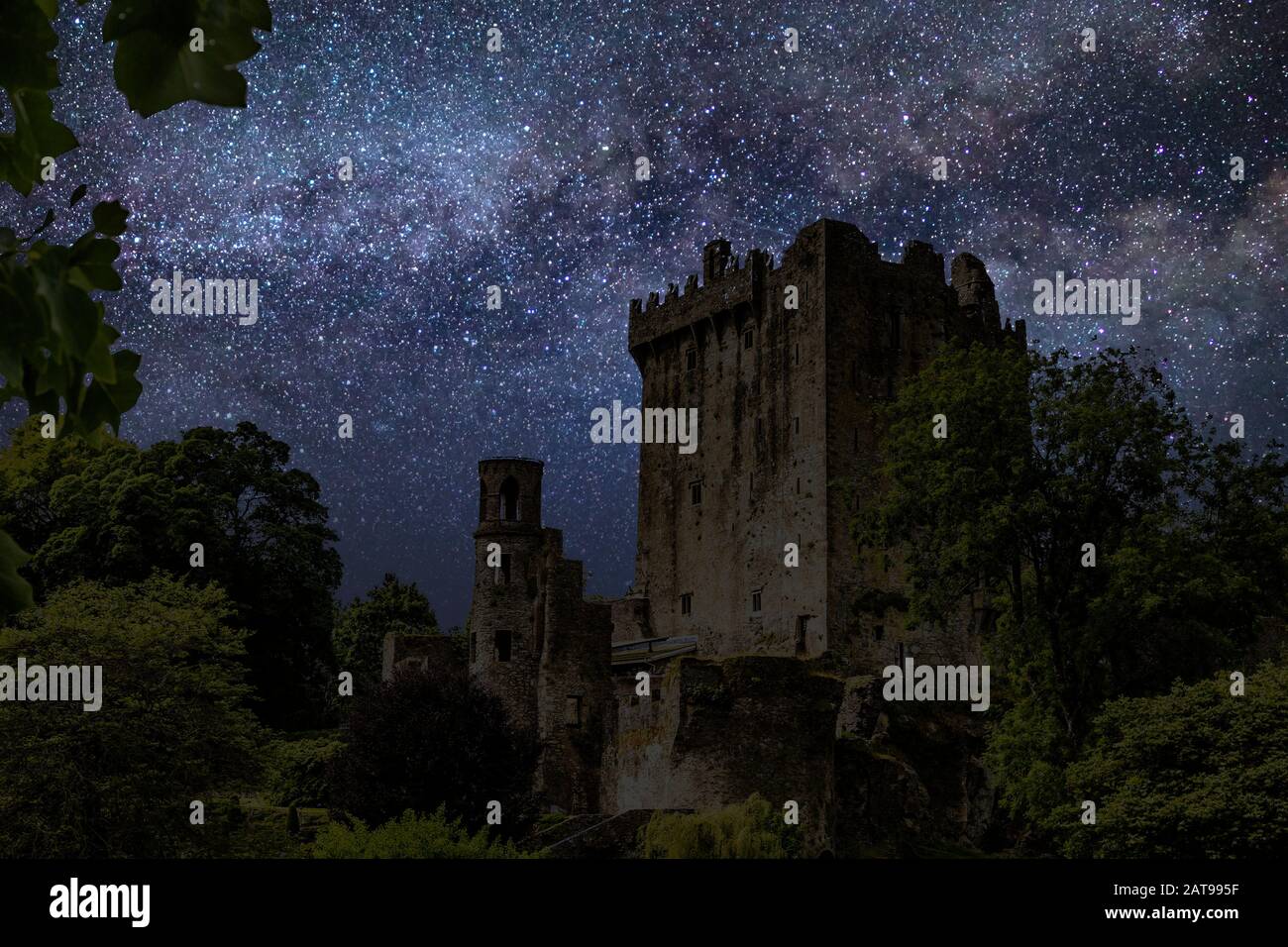 blarney castle, cork ireland with milky way sky starfield starscape ...