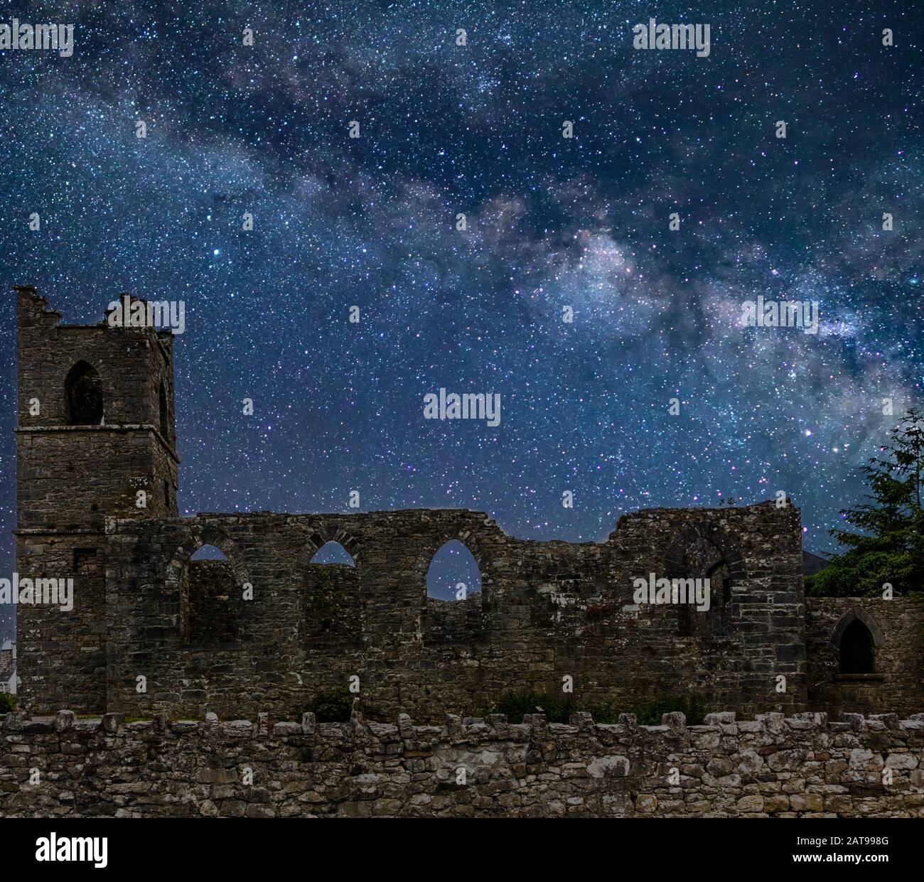 cong abbey wicklow ireland with milky way sky starfield starscape Stock ...