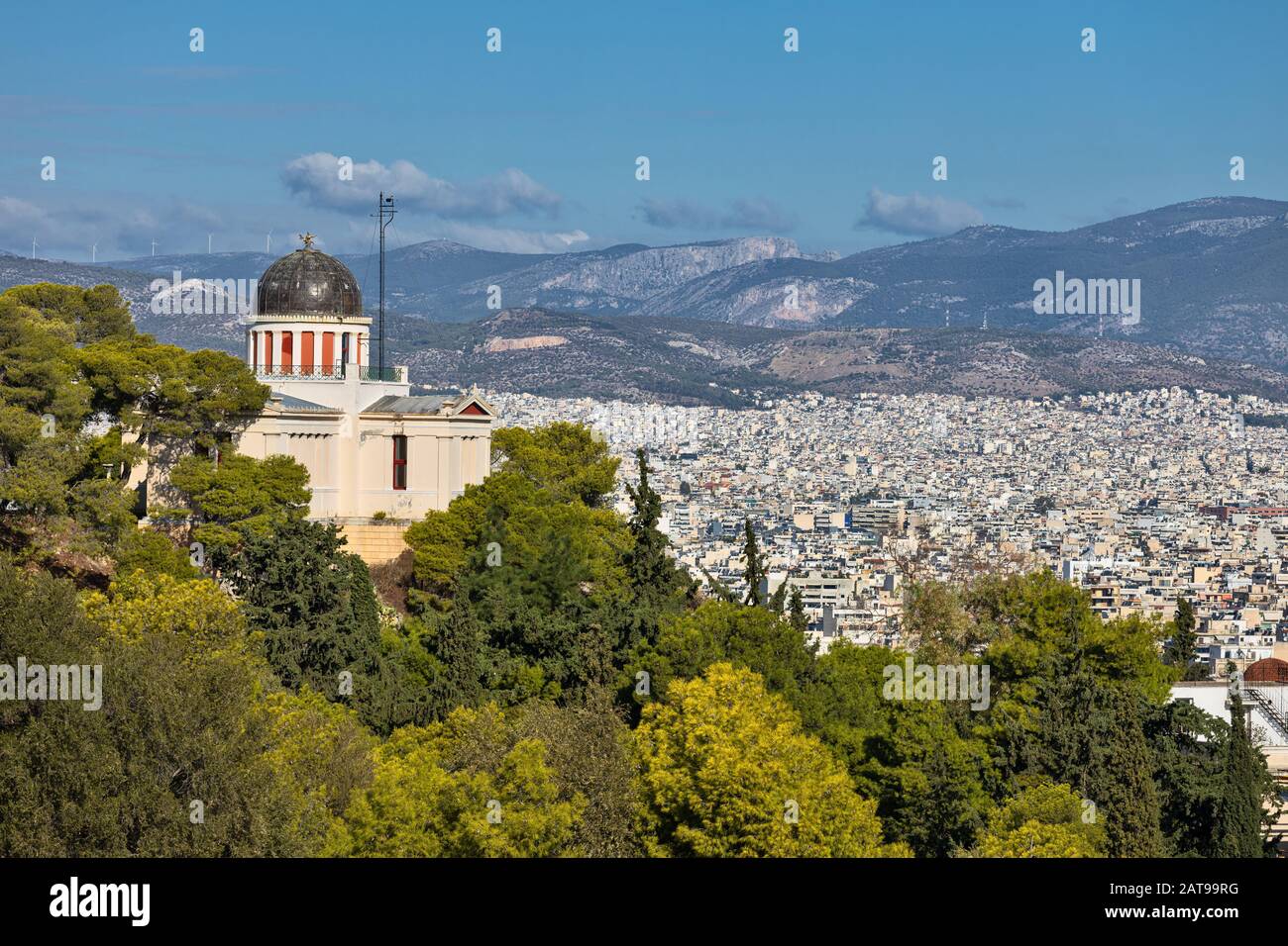 National Observatory of Athens on a hill close to Acropolis Stock Photo ...