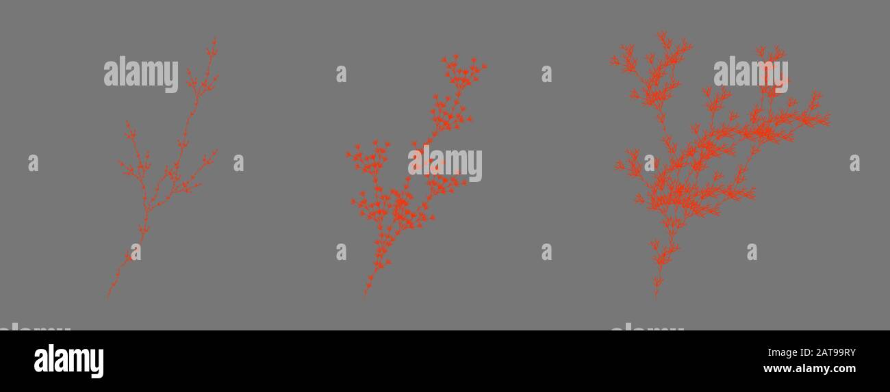 Set Of Vector Dendritical Recursion Design Plant Like L System Mathematical Model Stock Vector