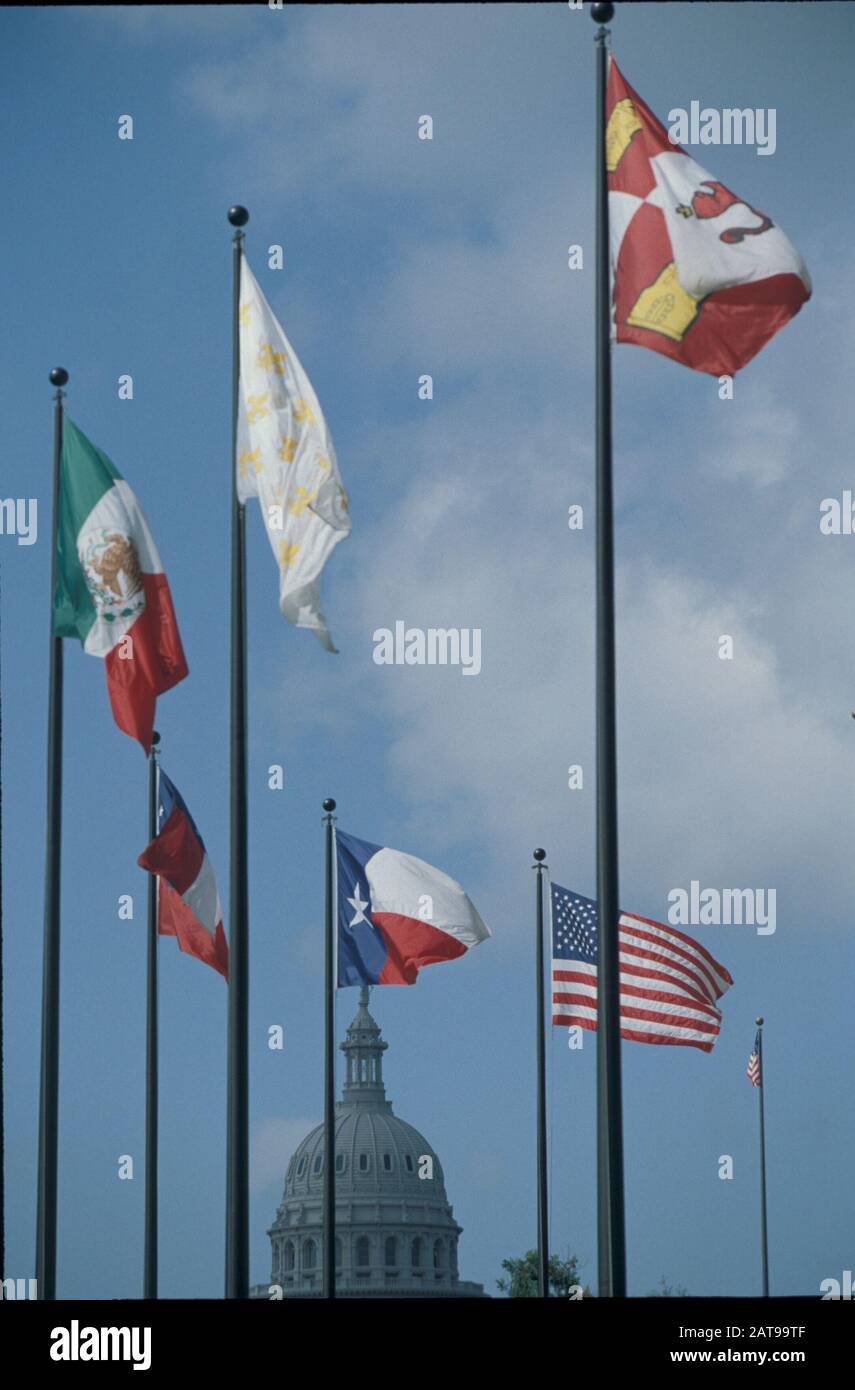 Austin, Texas: Six flags flying in front of the Bullock Texas History ...
