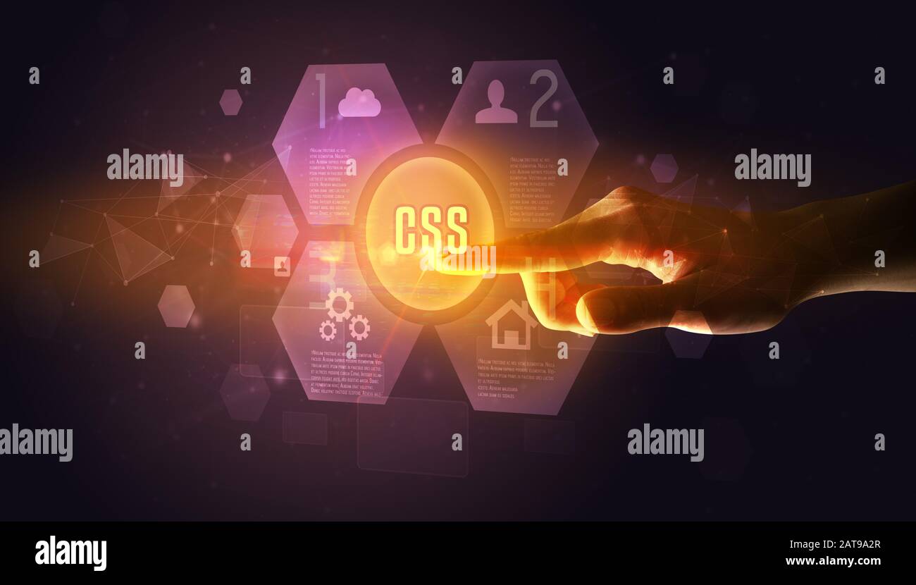 Hand touching CSS inscription, new technology concept Stock Photo - Alamy