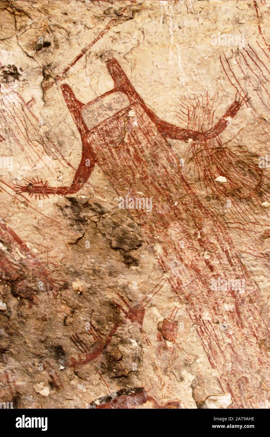 Native American Indian rock art paintings in Panther Cave in Seminole ...