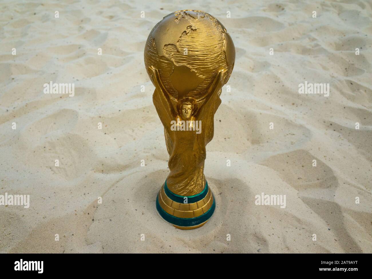 May 30, 2019. Doha, Qatar. FIFA World Cup trophy on sand. FIFA World ...