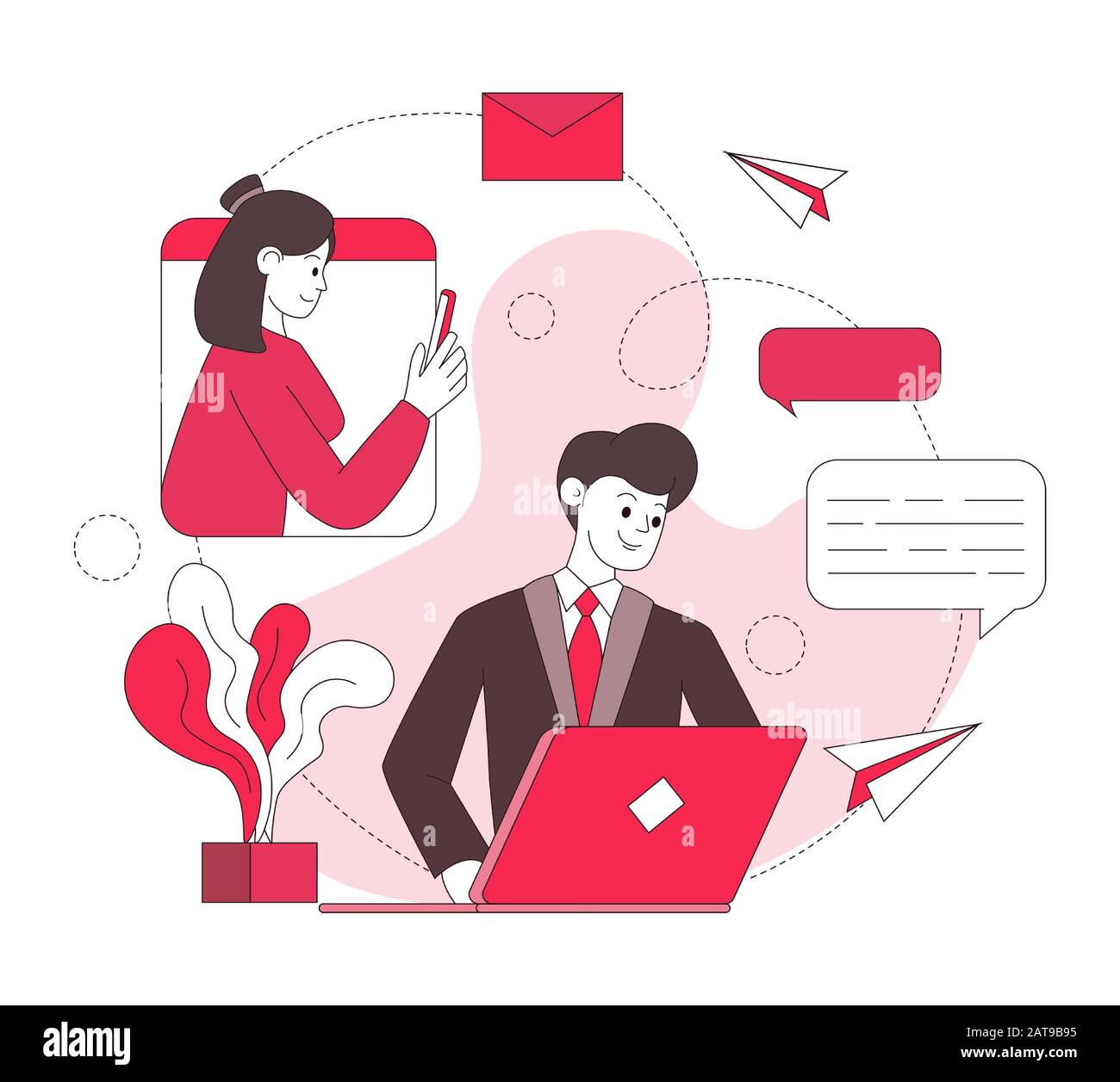 Internet communication contour vector illustration. Online chatting ...